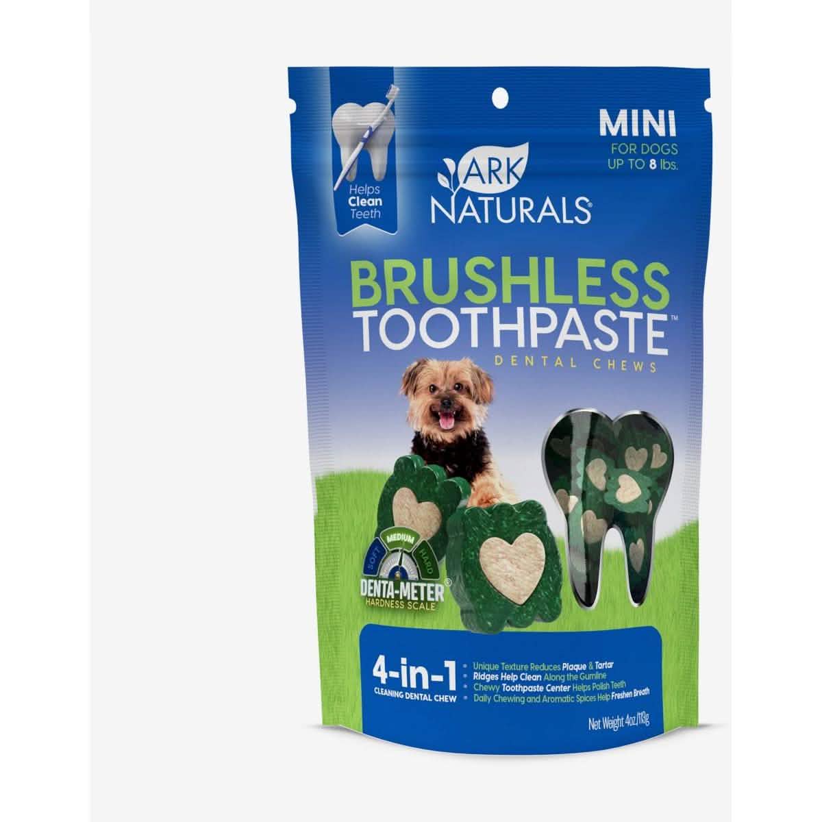 Ark Naturals Dog Treat Brushless Toothpaste 4-in-1 Dental Chews Mini ...