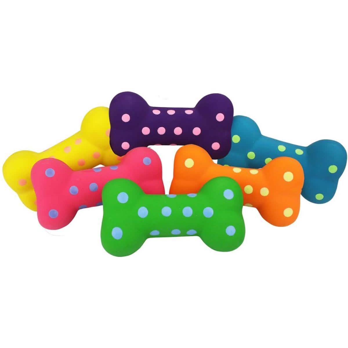MultiPet Dog Toy Latex Polka-Dot Bones - Assorted Colors – Pet Market NYC