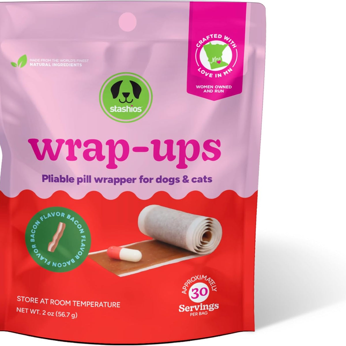 Stashios Wrap-Ups Pliable Pill Wrapper Bacon Flavor – Pet Market NYC
